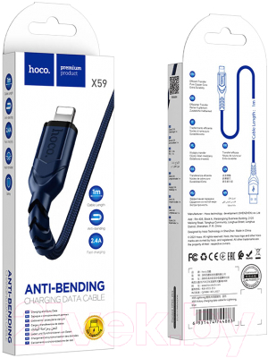 Hoco X59 USB (m)-Lightning 1м, синий Кабель купить в Минске, Гомеле ...